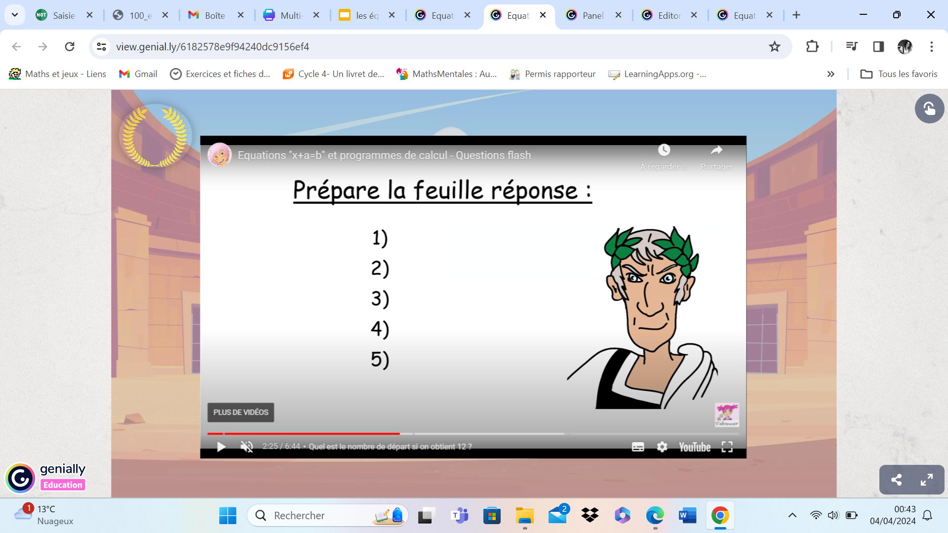 Equations a + x = b Mme AZIZA