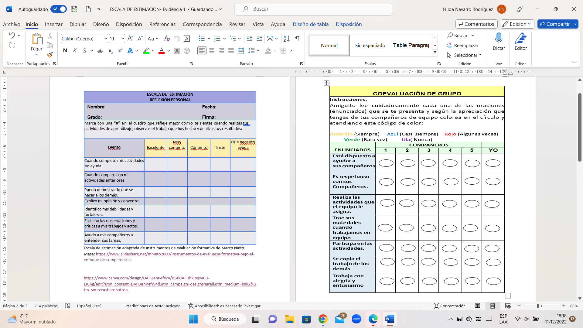 ESCALA DE VALORACIÓN | Genially