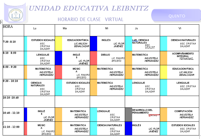 HORARIO VIRTUAL 5TO EGB 2023-2024 | Genially