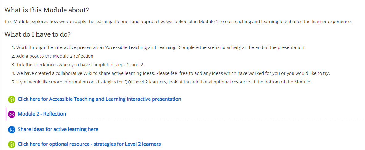 Moodle VLE layout