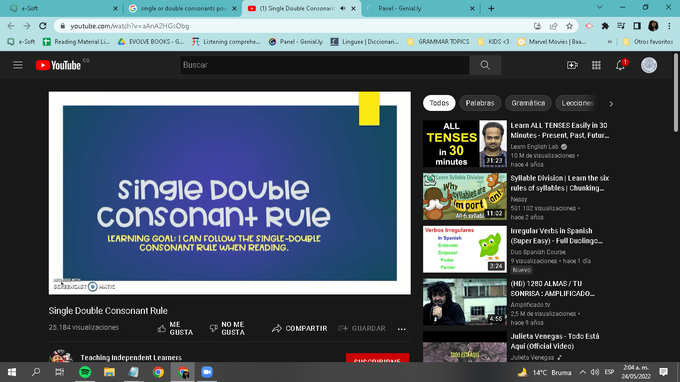 PRESENTACIsingle or double consonantsN PIZARRA ANIMADA | Genially