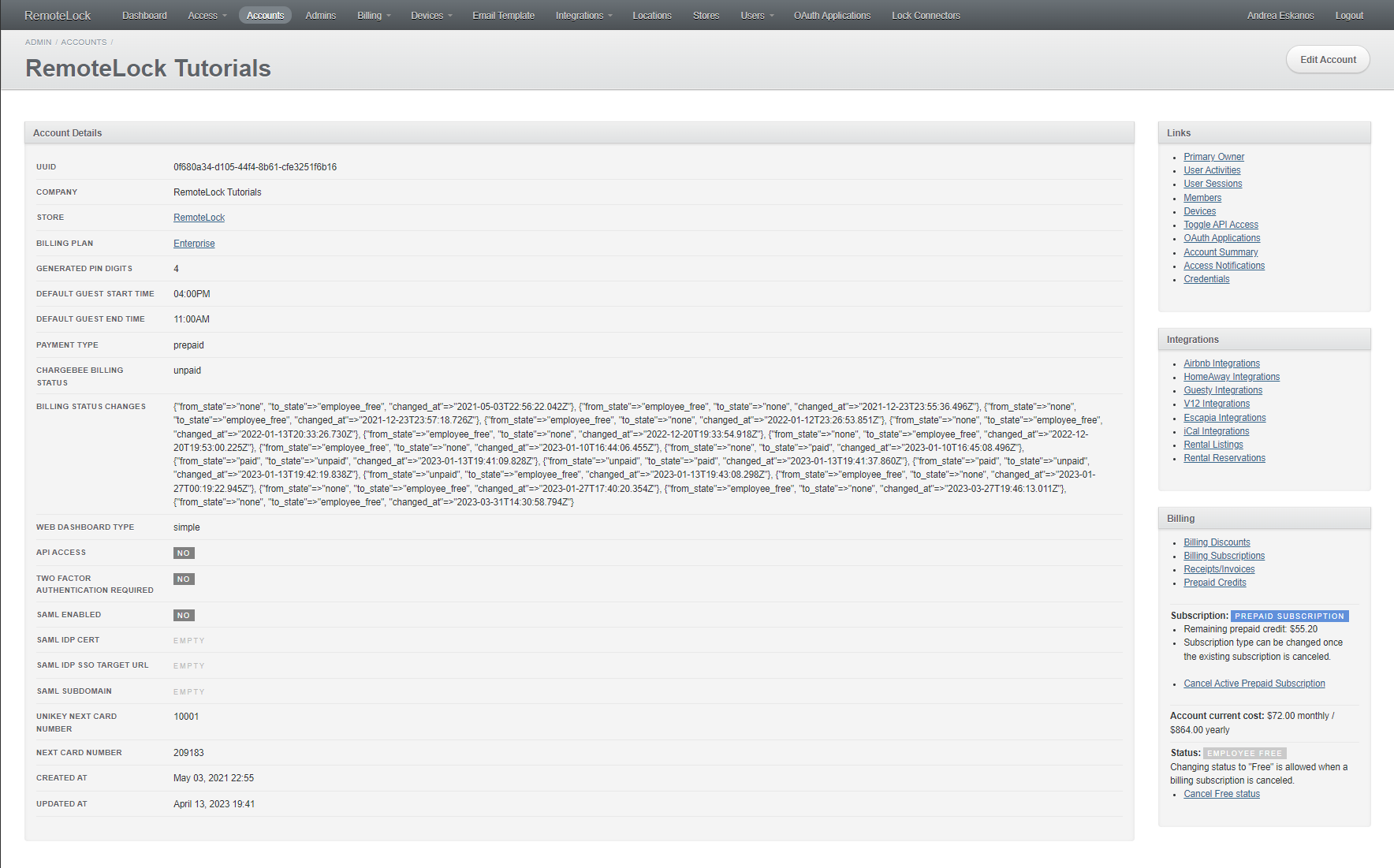 Back Admin: Account View