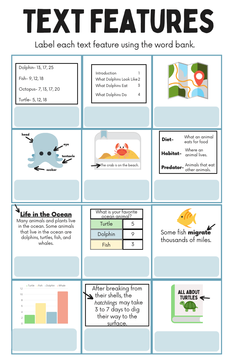 text features worksheet activity | Genially